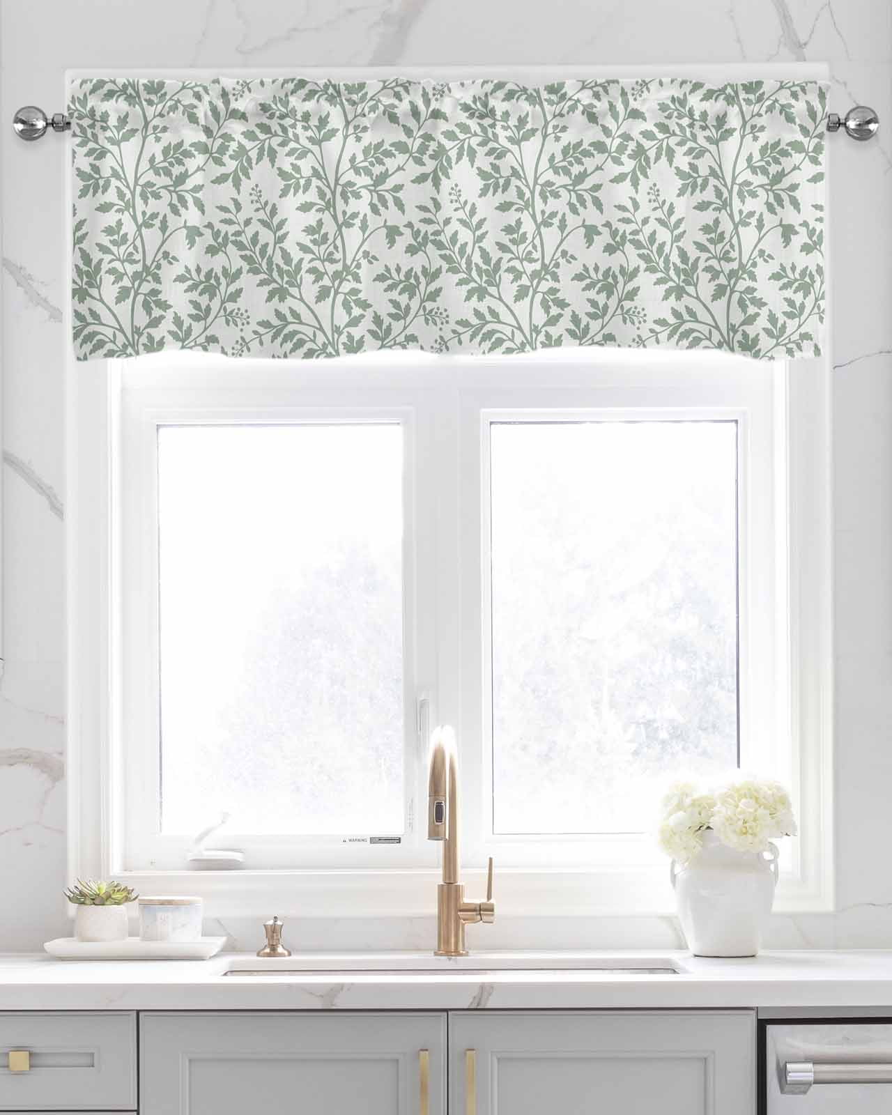 Valances for Living Room Green Leaf Print Window Valances for Kitchen ...