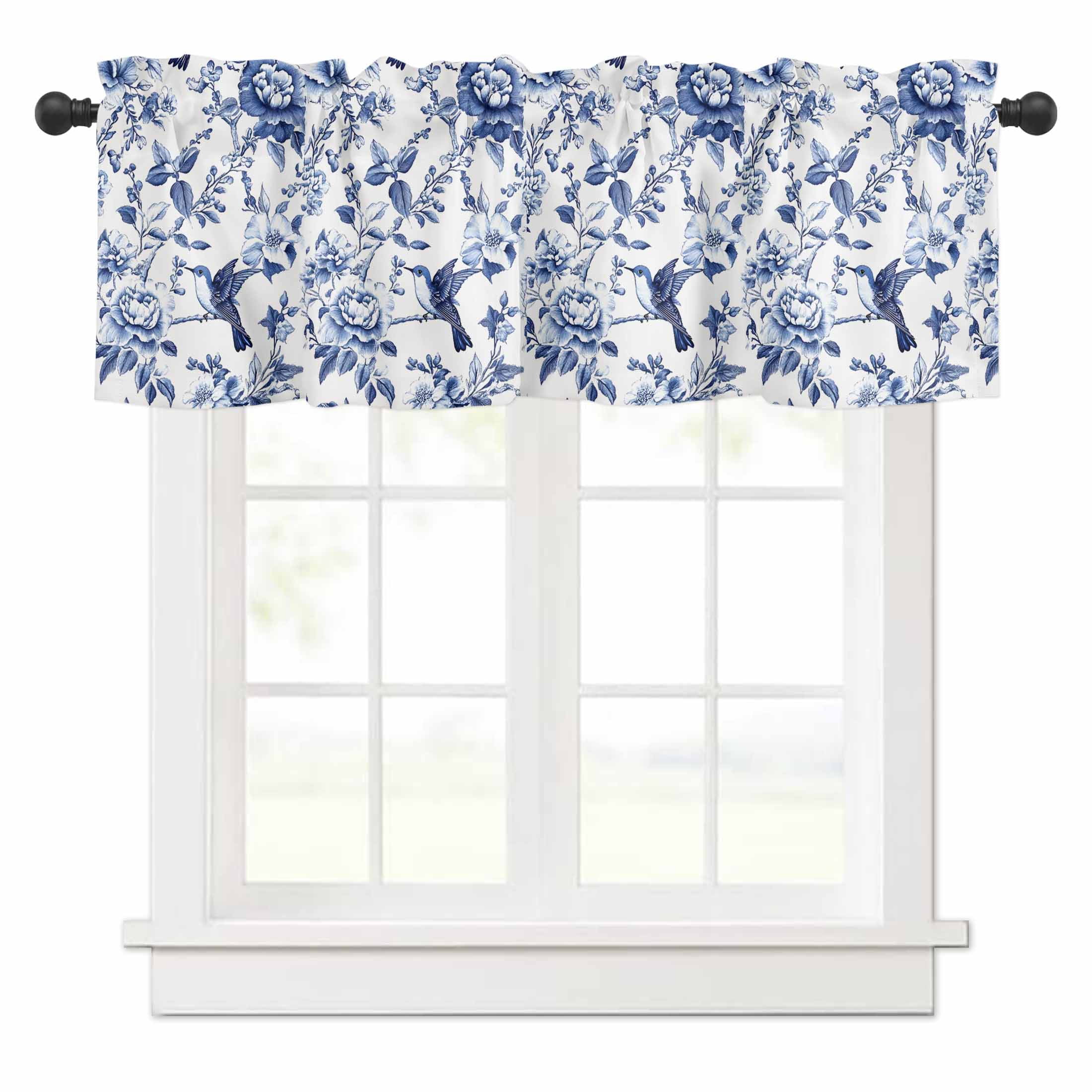 Valances for Windows Blue Flowers Window Valances Rod Pocket Bird ...