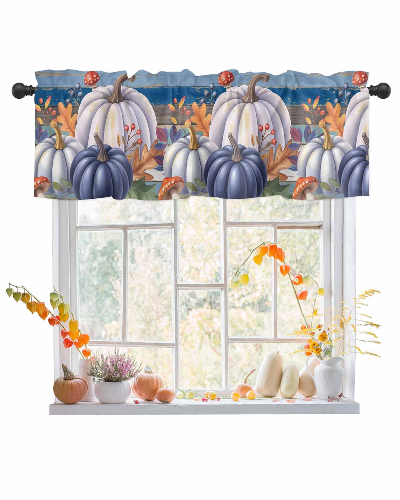 Valances for Windows Blue Pumpkin Rod Pocket Cafe Window Treatments ...