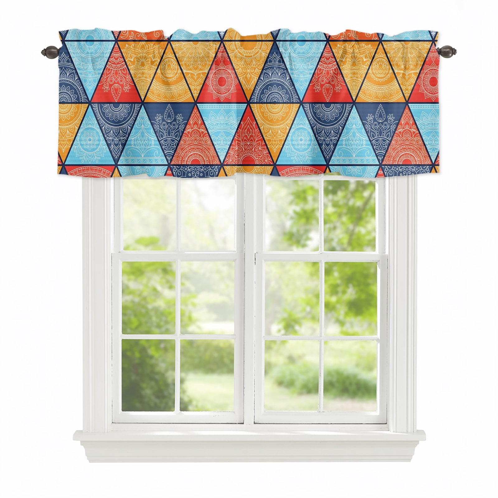 Valances for Windows Boho Triangle Color Block Rod Pocket Short Curtain ...