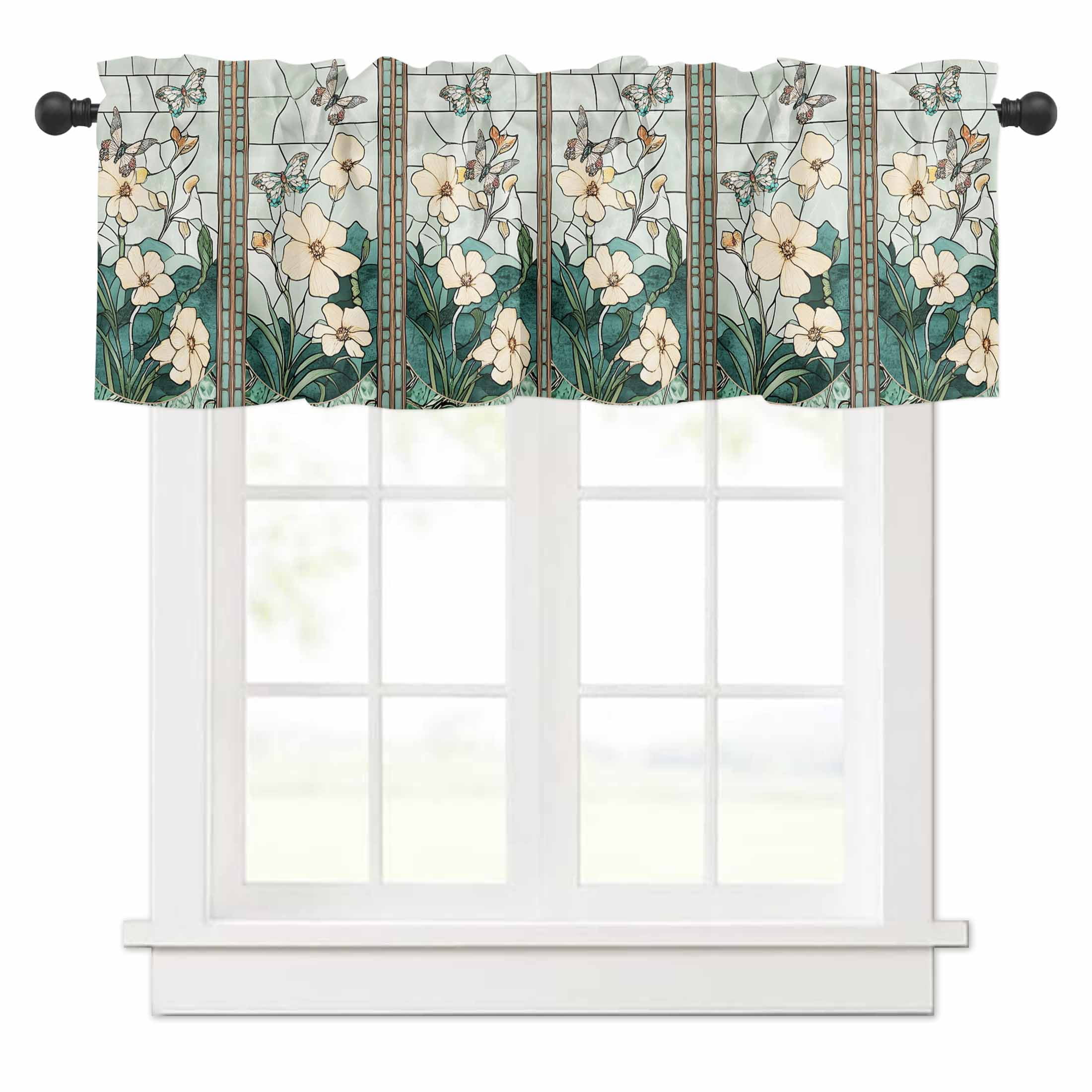 Valances for Windows Butterfly Window Valances Rod Pocket Green Leaves ...