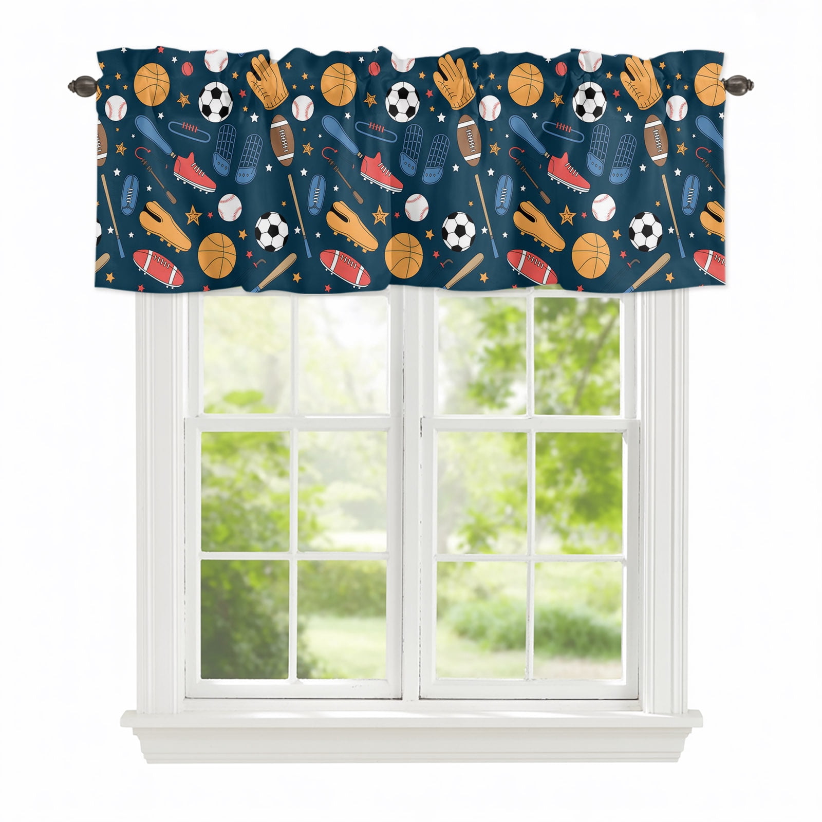 Valances for Windows Cartoon Sports Elements Rod Pocket Short Curtain ...