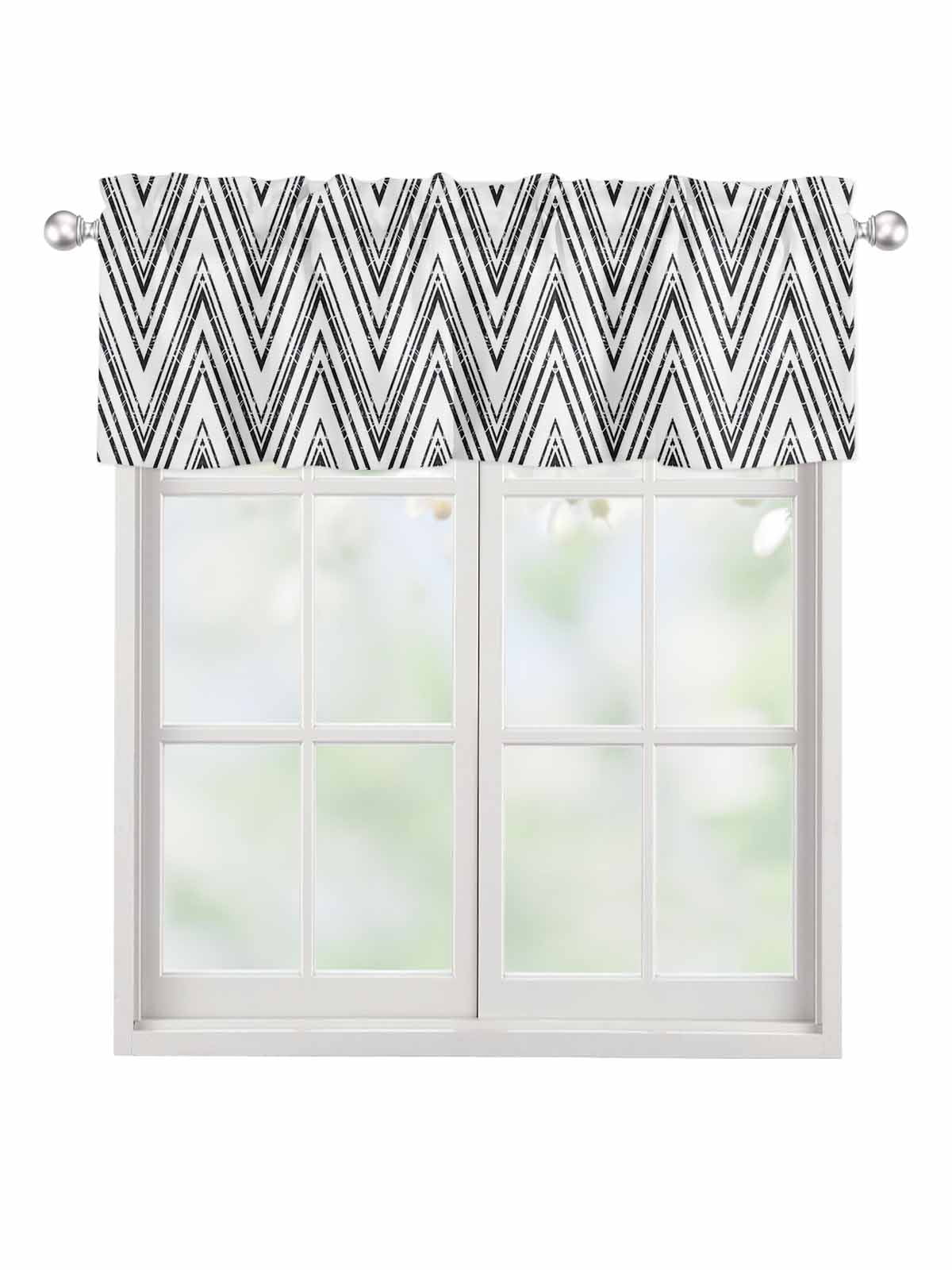 Valances for Windows Chevron Black Rod Pocket Cafe Window Treatments ...