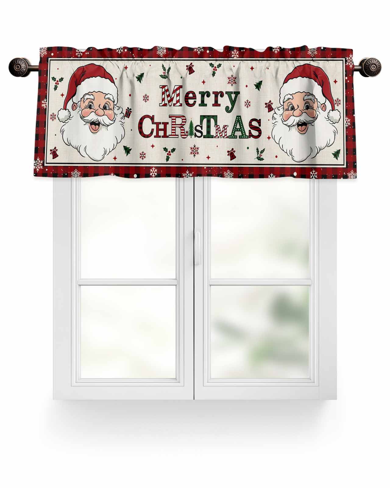 Valances for Windows Christmas Santa Claus Valance Curtains Rod Pocket ...