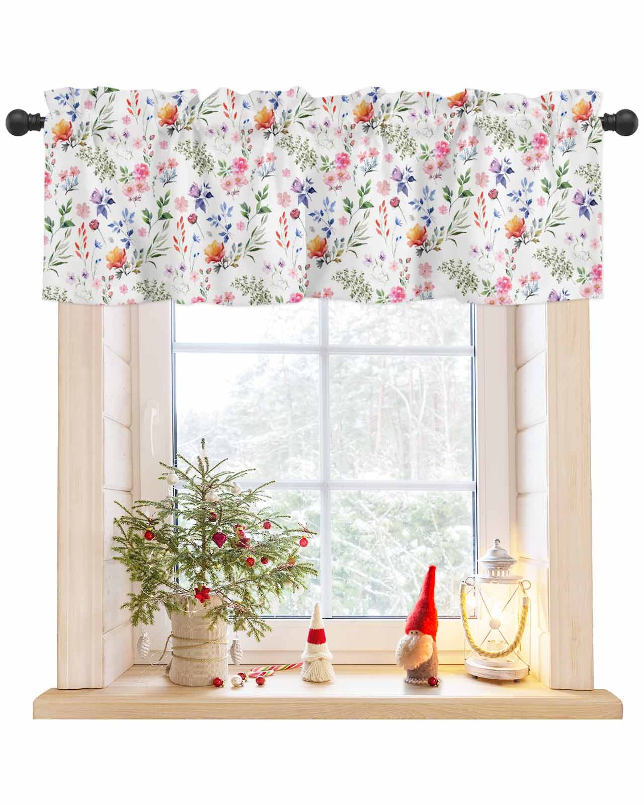 Valances for Windows, Colorful Floral Rod Pocket Short Window Valance ...