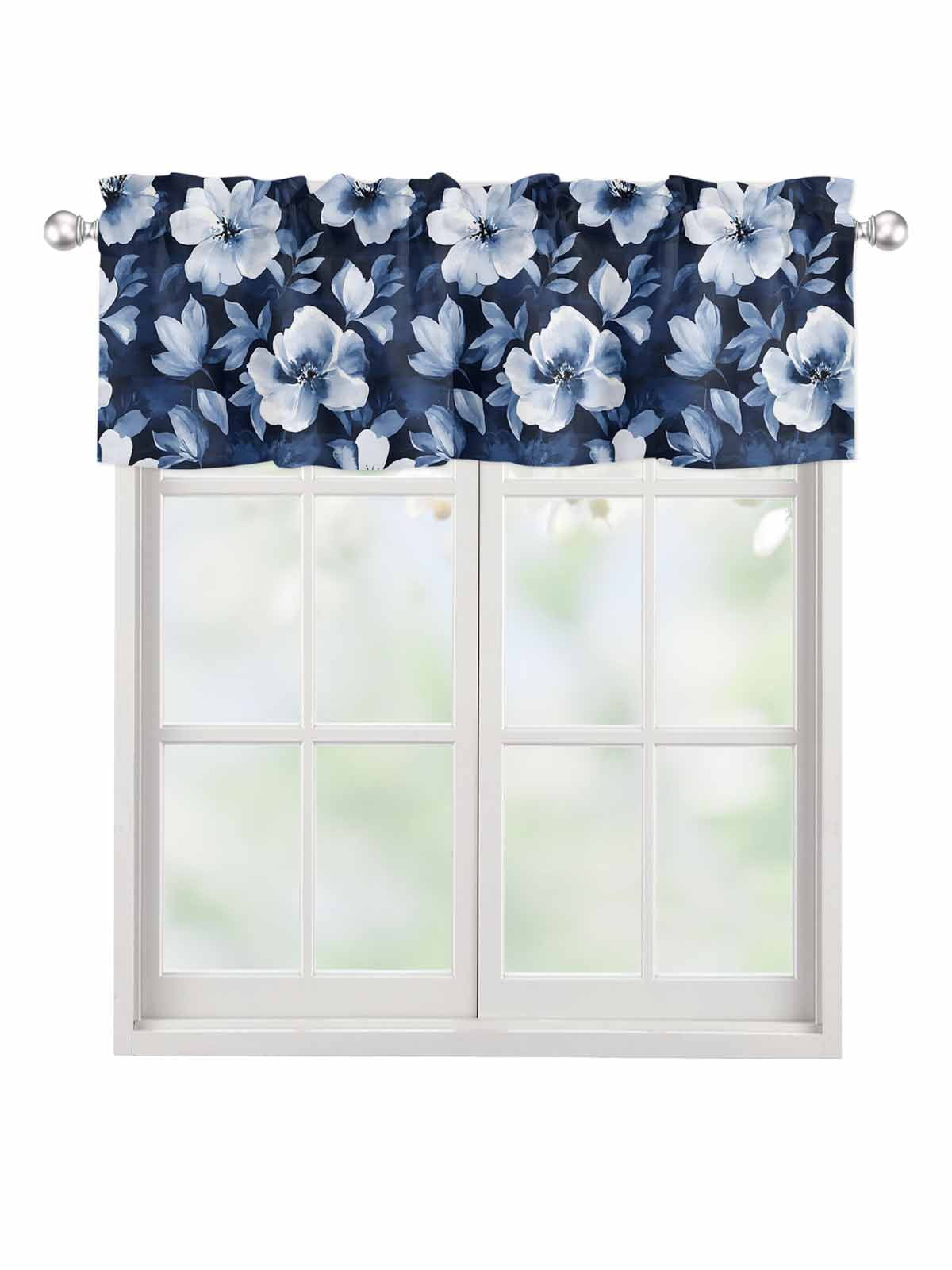 Valances for Windows Dark Blue Rod Pocket Cafe Window Treatments ...