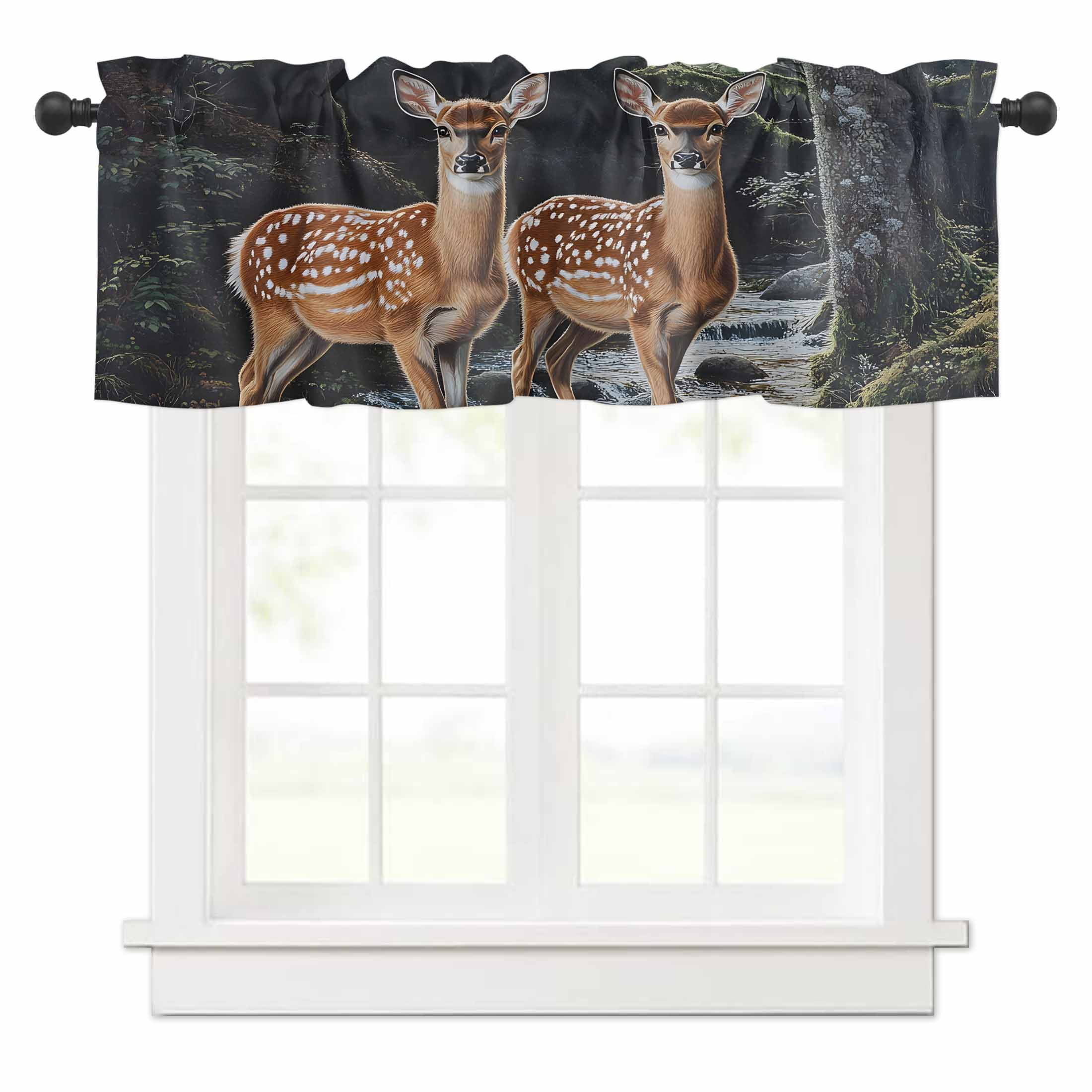 Valances for Windows Deer Window Valances Rod Pocket Black Forest River ...