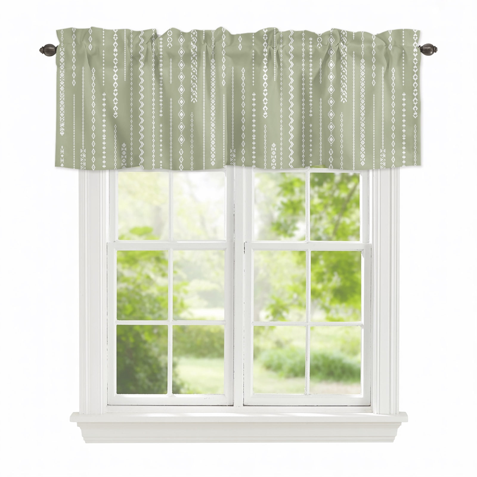 Valances for Windows Ethnic Stripes Sage Green Rod Pocket Short Curtain ...