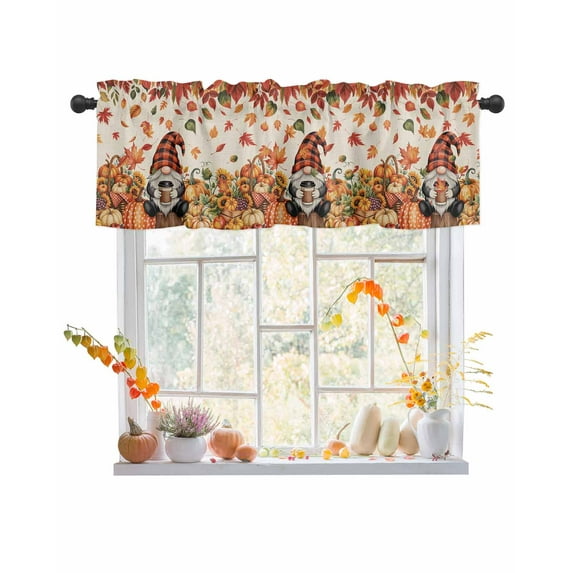 Valances for Windows Fall Gnome Pumpkin Rod Pocket Cafe Window ...