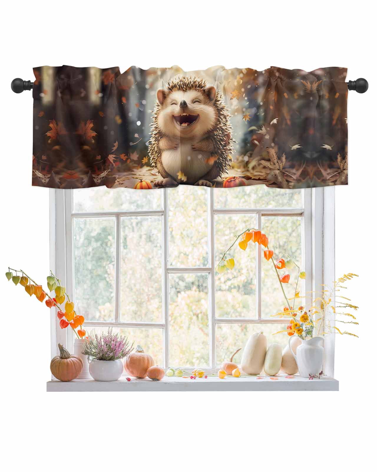 Valances for Windows Fall Hedgehog Rod Pocket Cafe Window Treatments ...