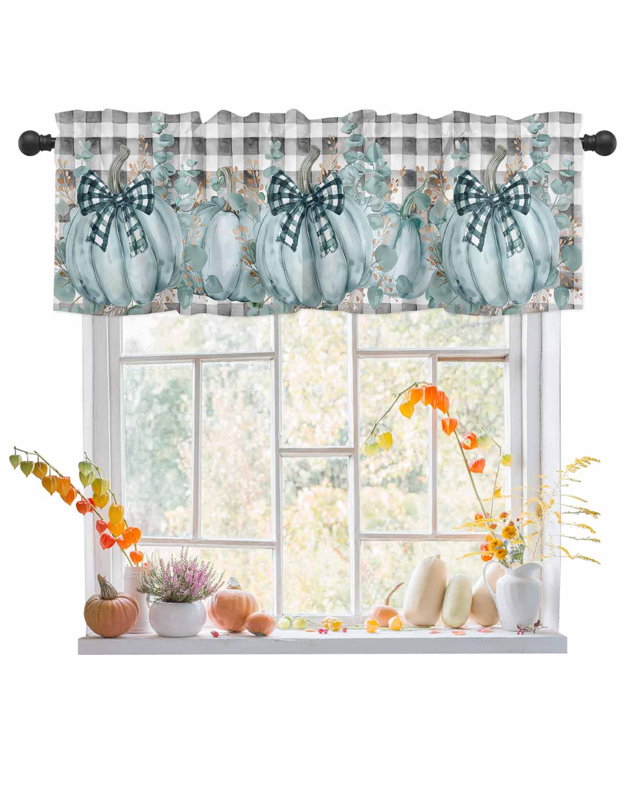 Valances for Windows Fall Thanksgiving Leaf Rod Pocket Cafe Window ...