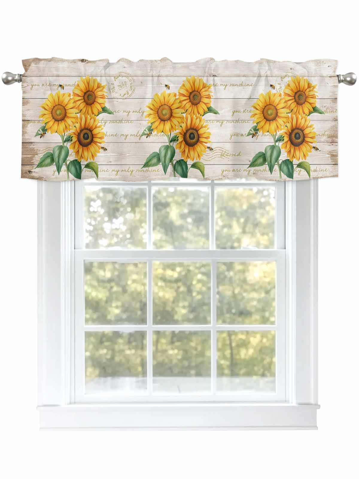 Valances for Windows Farm Rural Sunflower Bee Rod Pocket Short Curtain ...