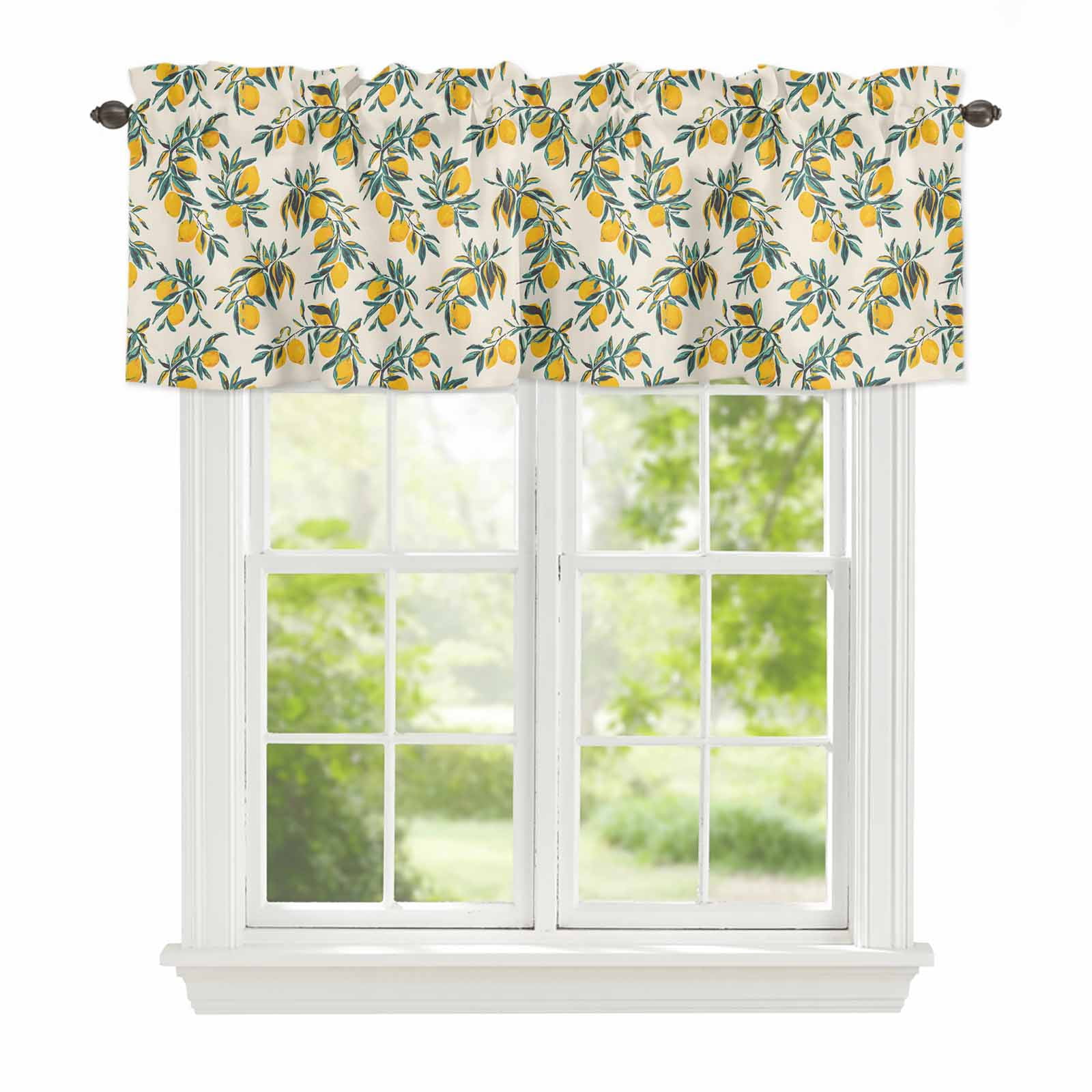 Valances for Windows Farm Vintage Lemon Leaves Rod Pocket Short Curtain ...