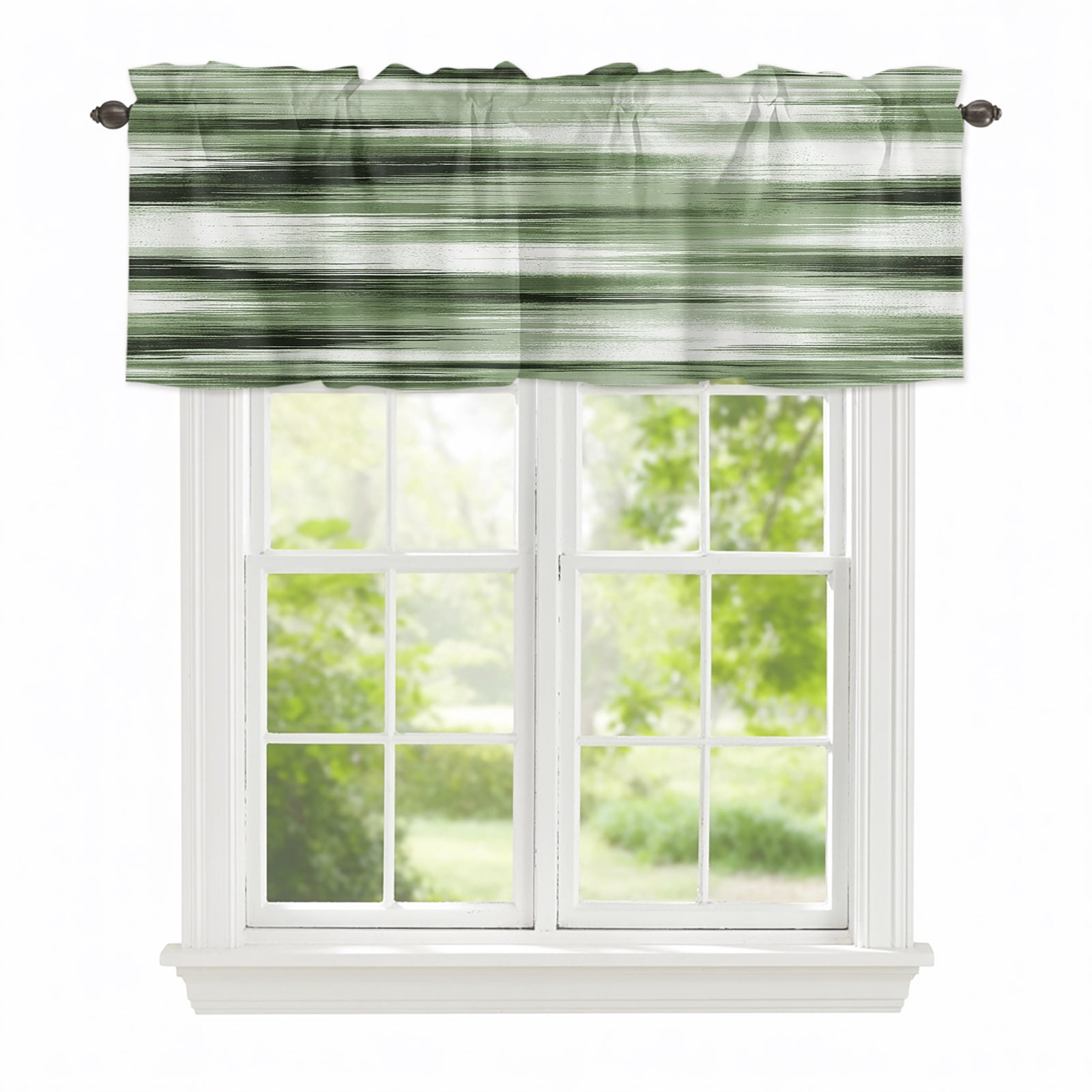 Valances for Windows Gradient Green Lines Rod Pocket Short Curtain for ...