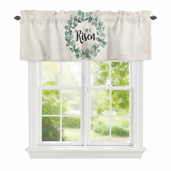 Valances for Windows Green Eucalyptus Leaves on Linen Rod Pocket Short ...