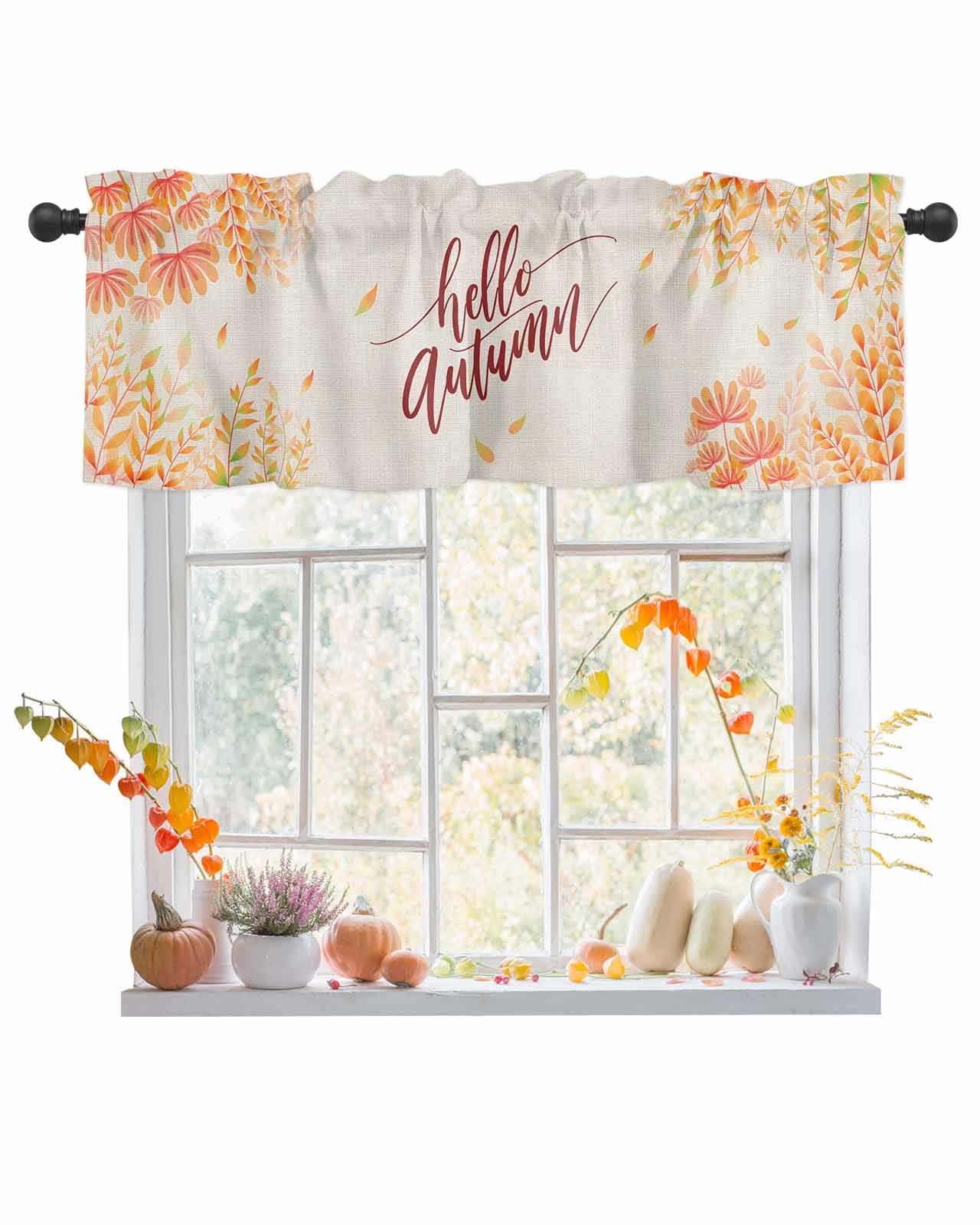 Valances for Windows Hello Autumn Vintage Fall Leaf Plant Rod Pocket ...