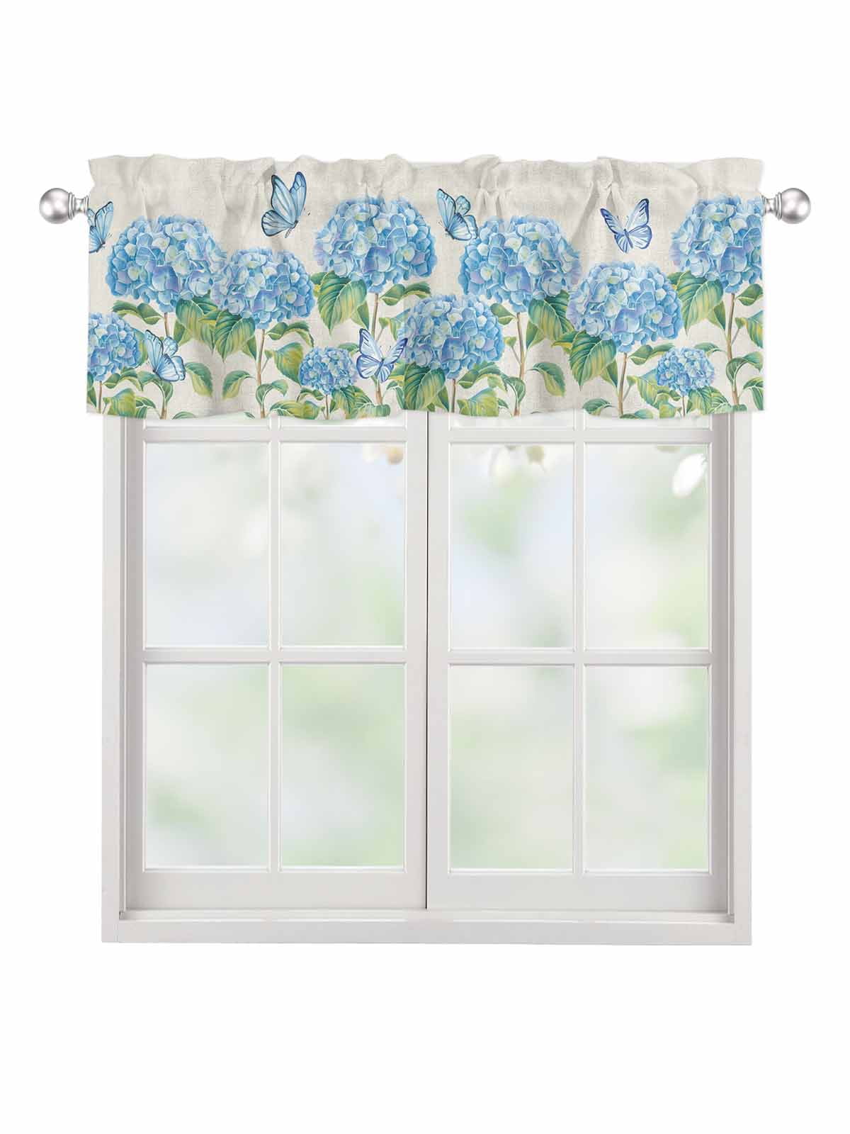 Valances for Windows Hydrangea Flower Rod Pocket Cafe Window Treatments ...