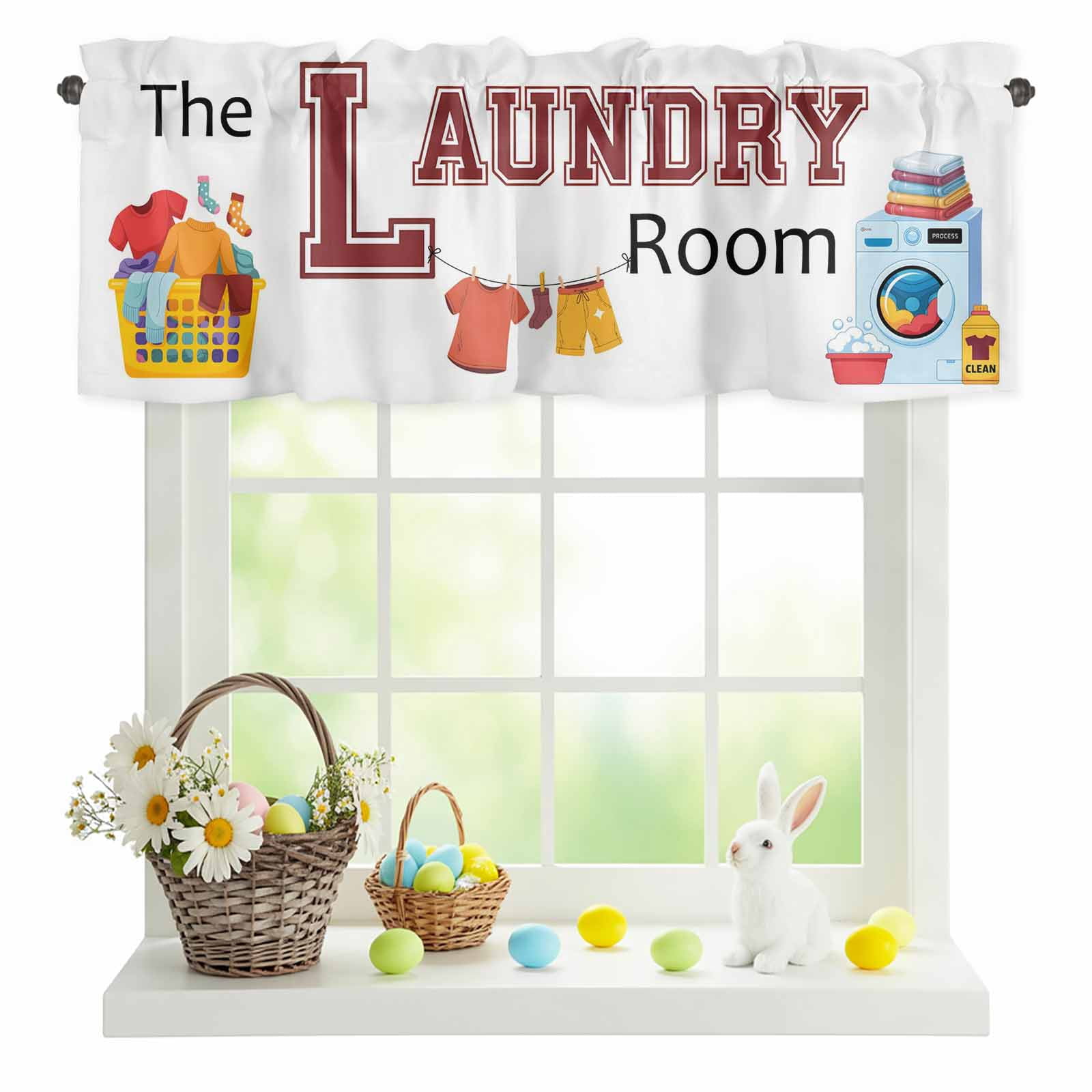 Valances for Windows Laundry Room Cloth Pant Washing Machine Rod Pocket ...