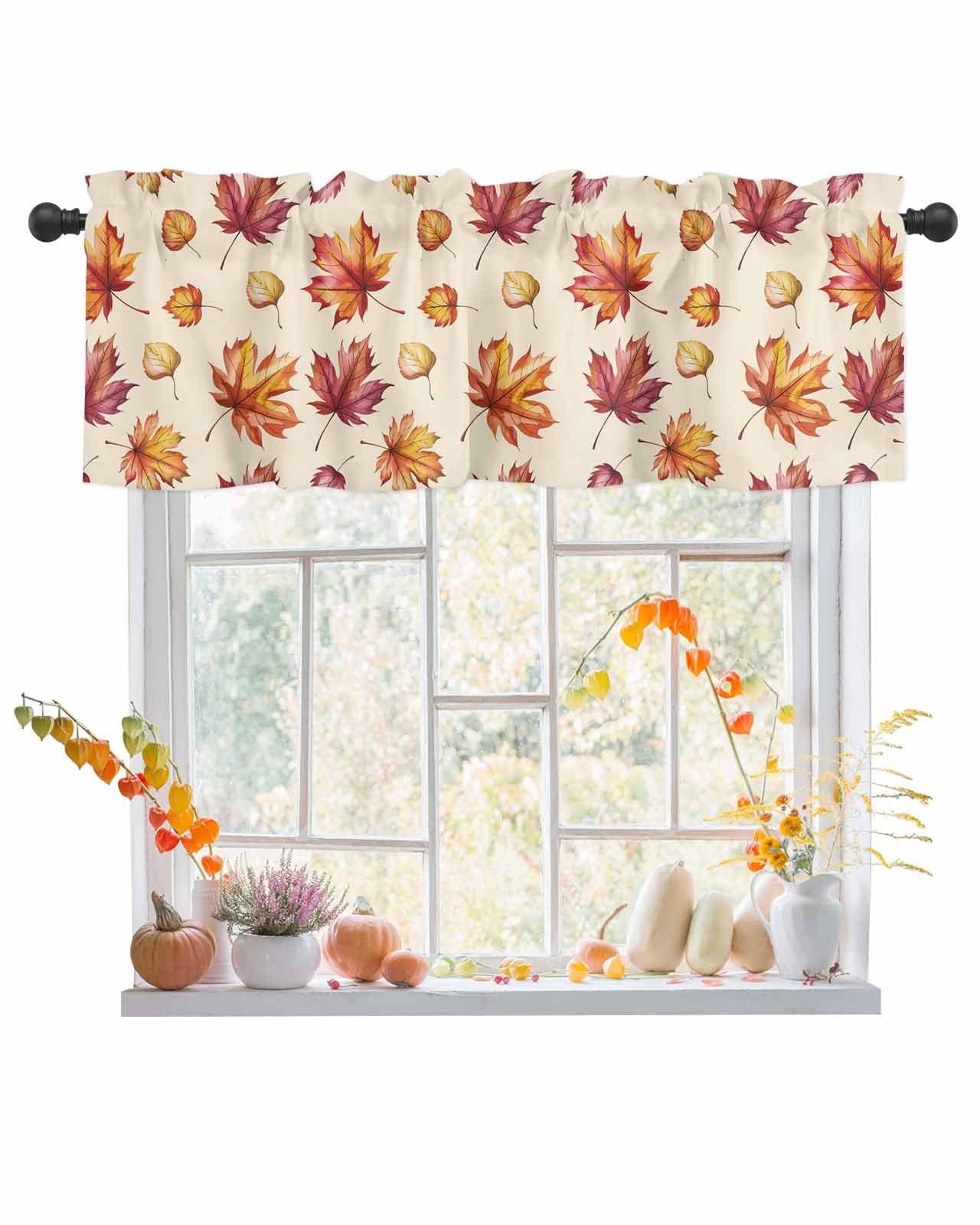 Valances for Windows Maple Leaf Leaf Rod Pocket Cafe Window Treatments ...