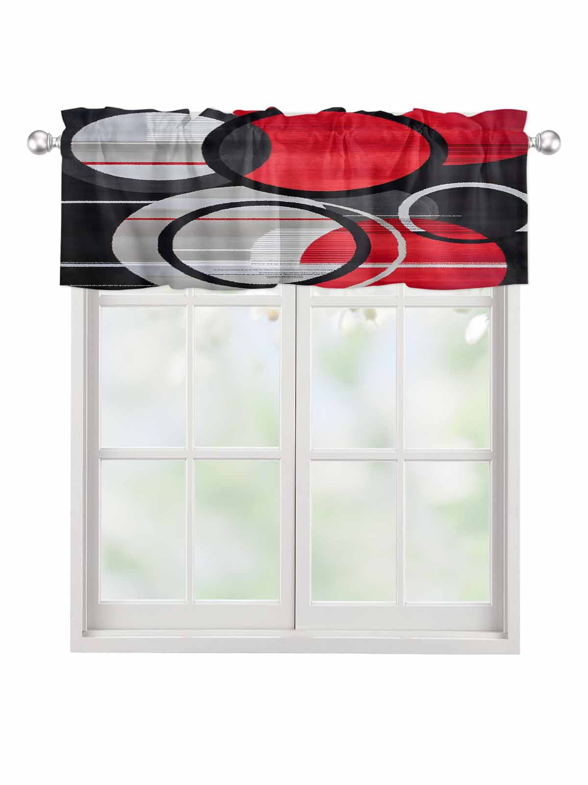 Valances for Windows Red Black Round Rod Pocket Cafe Window Treatments ...