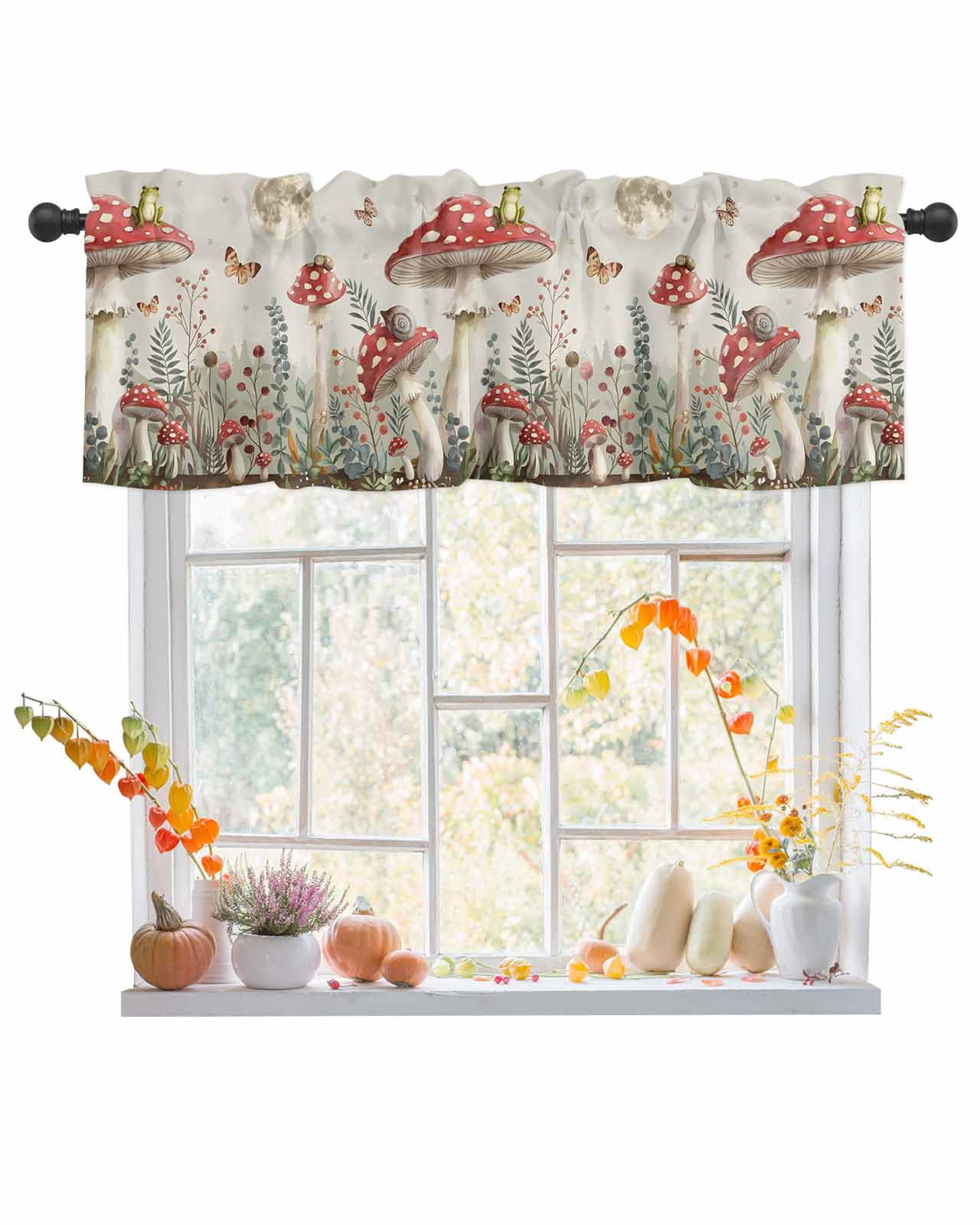 Valances for Windows Red Mushroom Rod Pocket Cafe Window Treatments ...