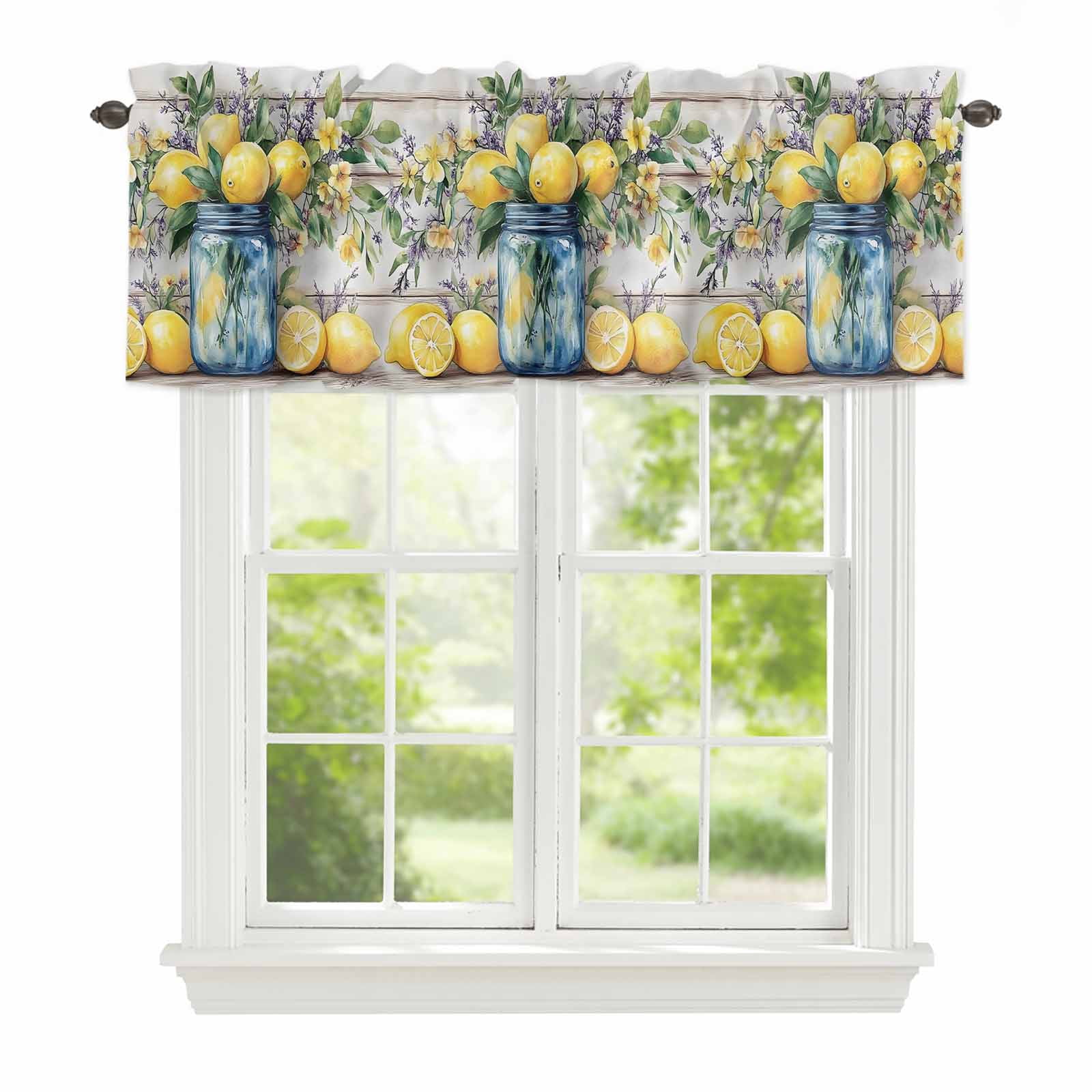 Valances for Windows Summer Lemon Green Leaves Rod Pocket Short Curtain ...