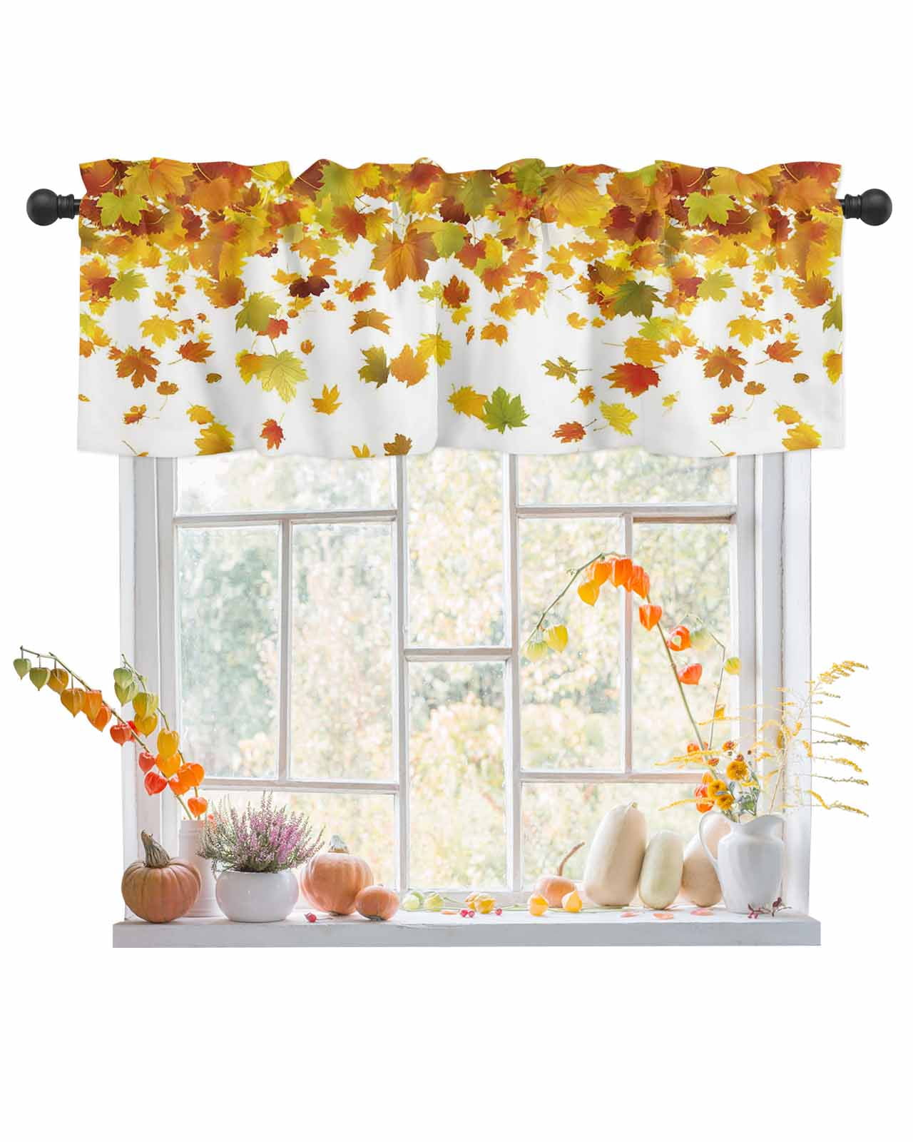 Valances for Windows Thanksgiving Fall Leaf Rod Pocket Cafe Window ...