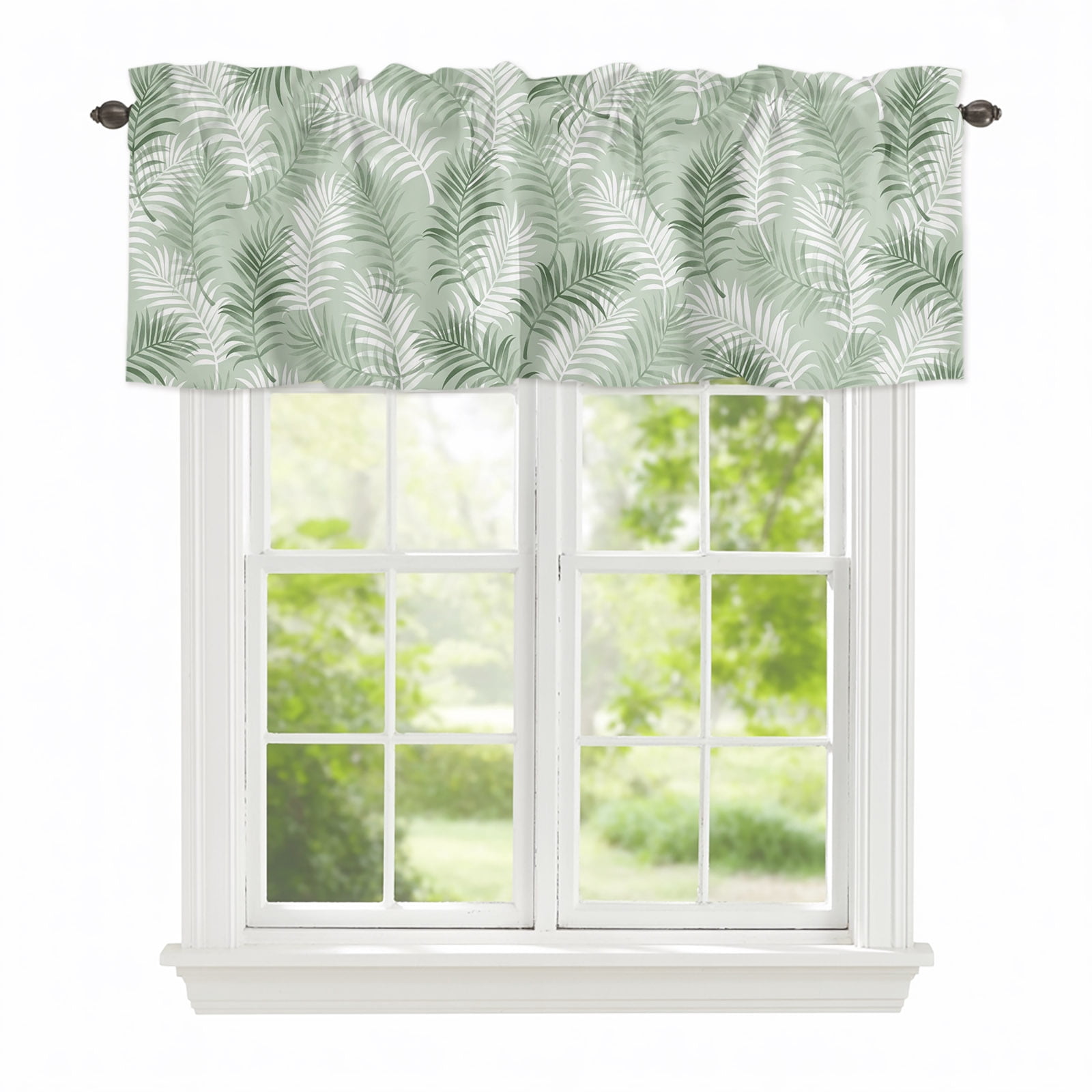 Valances for Windows Traditional Green Palm Leaves Rod Pocket Short ...