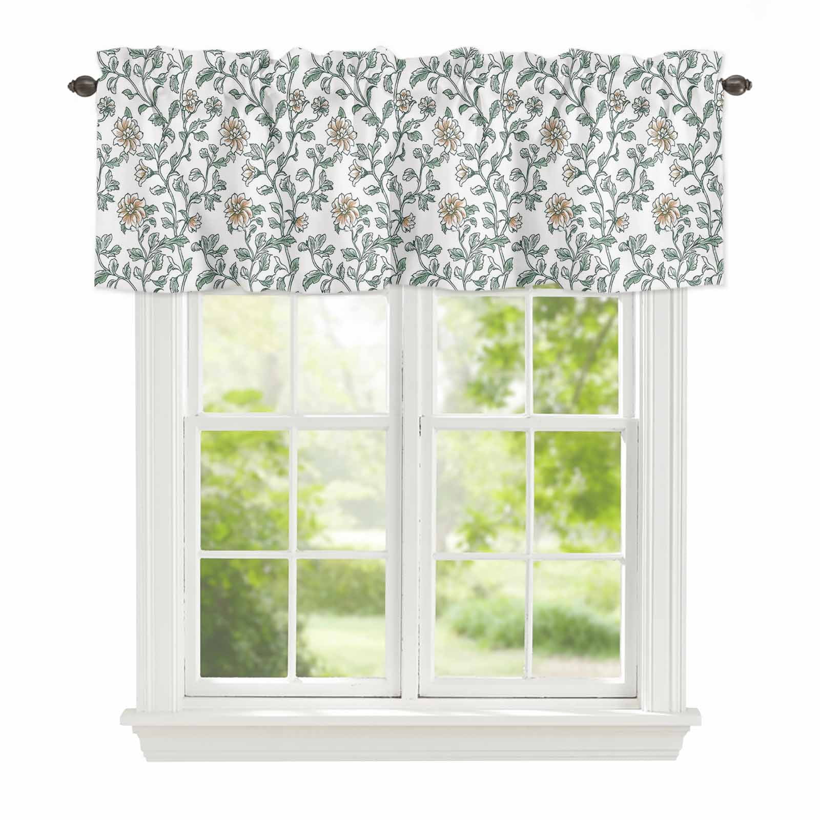 Valances for Windows Vintage Bohemia Flower Leaves on White Rod Pocket ...