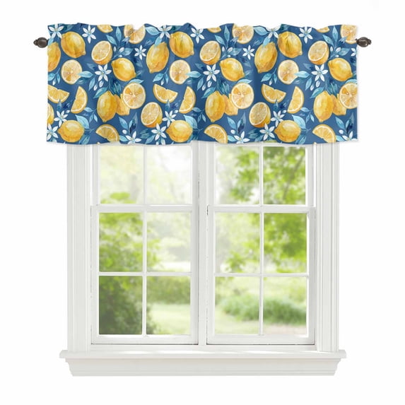 Valances for Windows Watercolor Lemon Blue Flower Leaves Rod Pocket ...