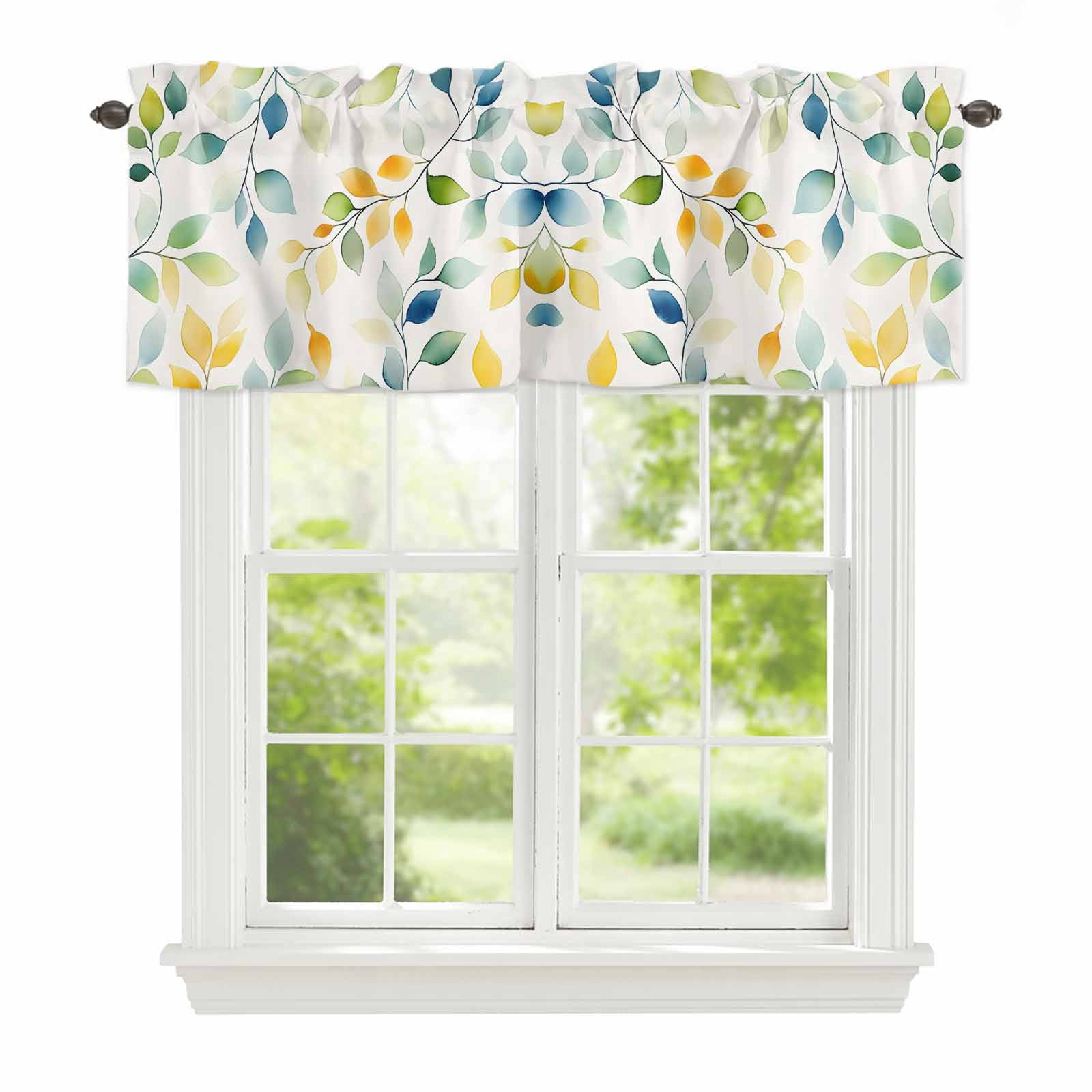 Valances for Windows Watercolor Rustic Eucalyptus Leaves Rod Pocket ...
