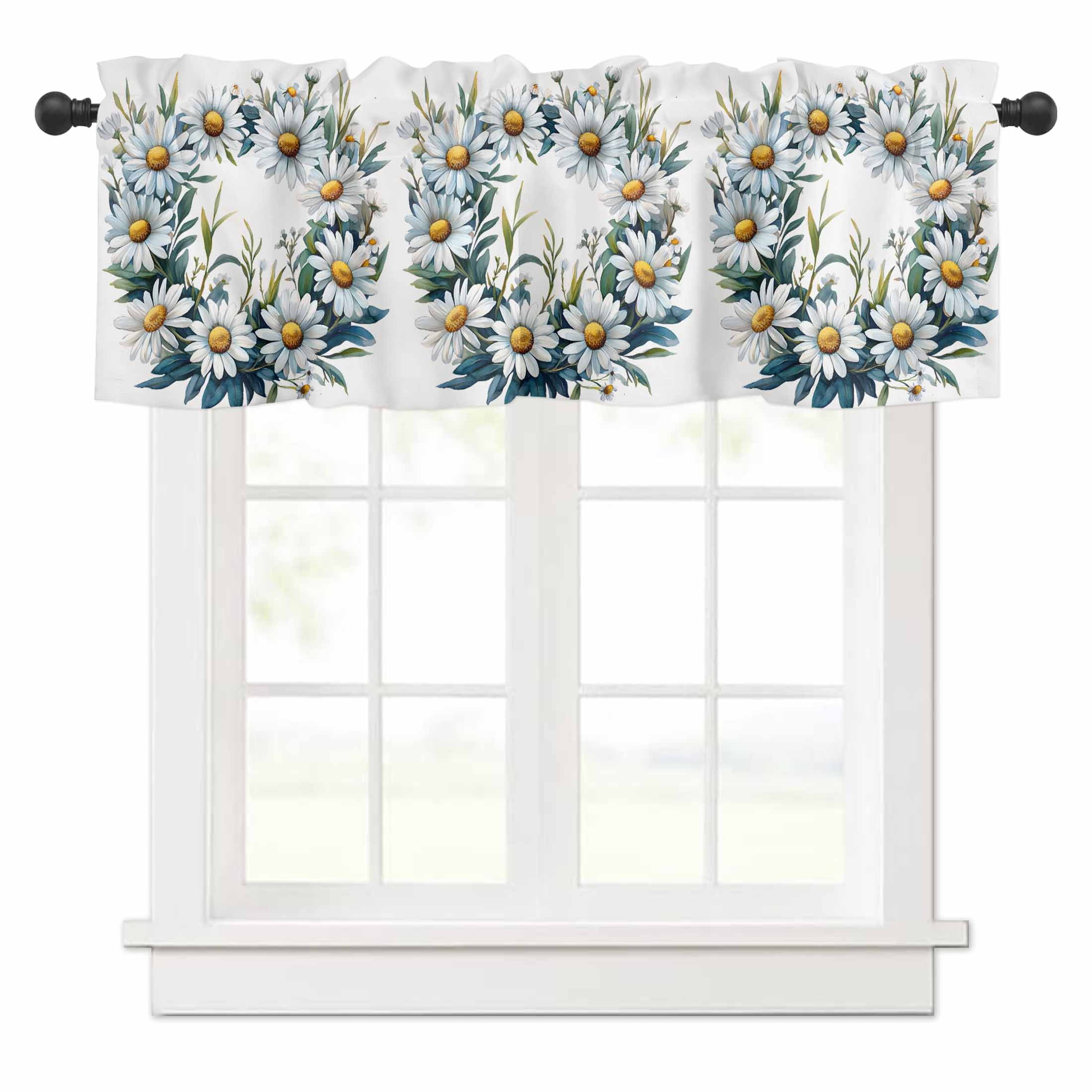 Valances for Windows White Daisy Window Valances Rod Pocket Watercolor ...