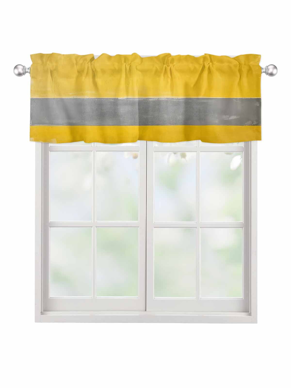 Valances for Windows Yellow Gray Strip Rod Pocket Cafe Window ...
