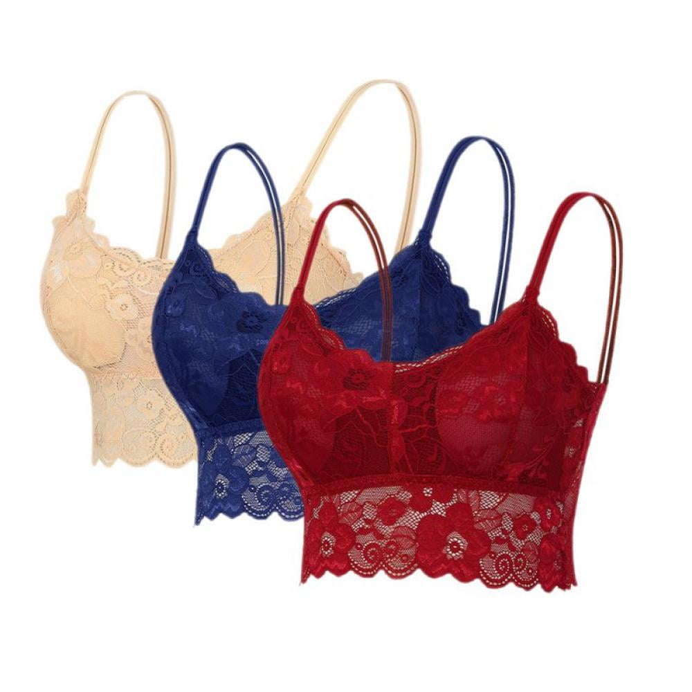 Valcatch 3 Pack Lace Bralettes for Women Spaghetti Straps Bandeau Bra ...