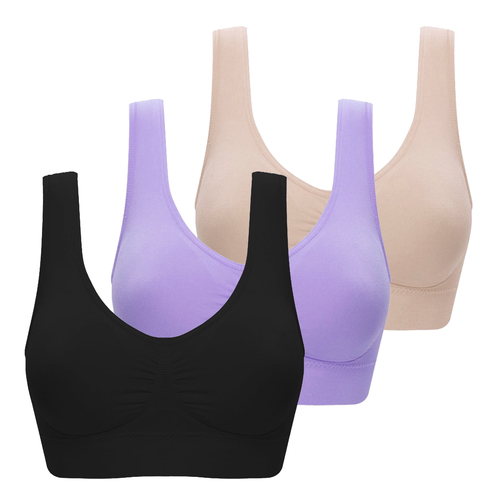 Valcatch 3 Pack Sports Bras for Women Seamless Wirefree Comfort Back ...