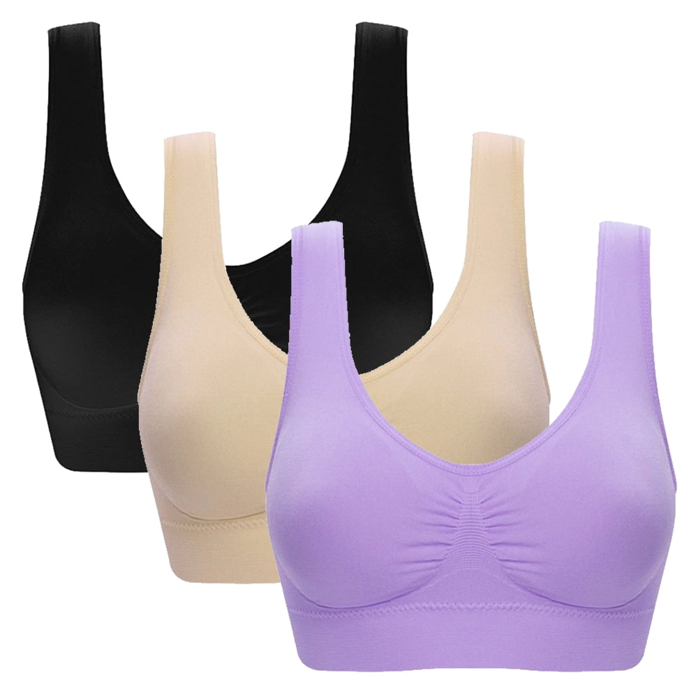 Valcatch 3 Pack Sports Bras for Women Seamless Wirefree Comfort Back Smoothing Underwear with ...