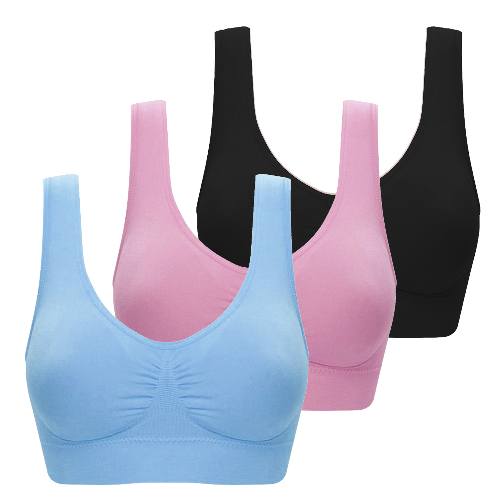 Valcatch 3 Pack Sports Bras for Women Seamless Wirefree Comfort Back ...
