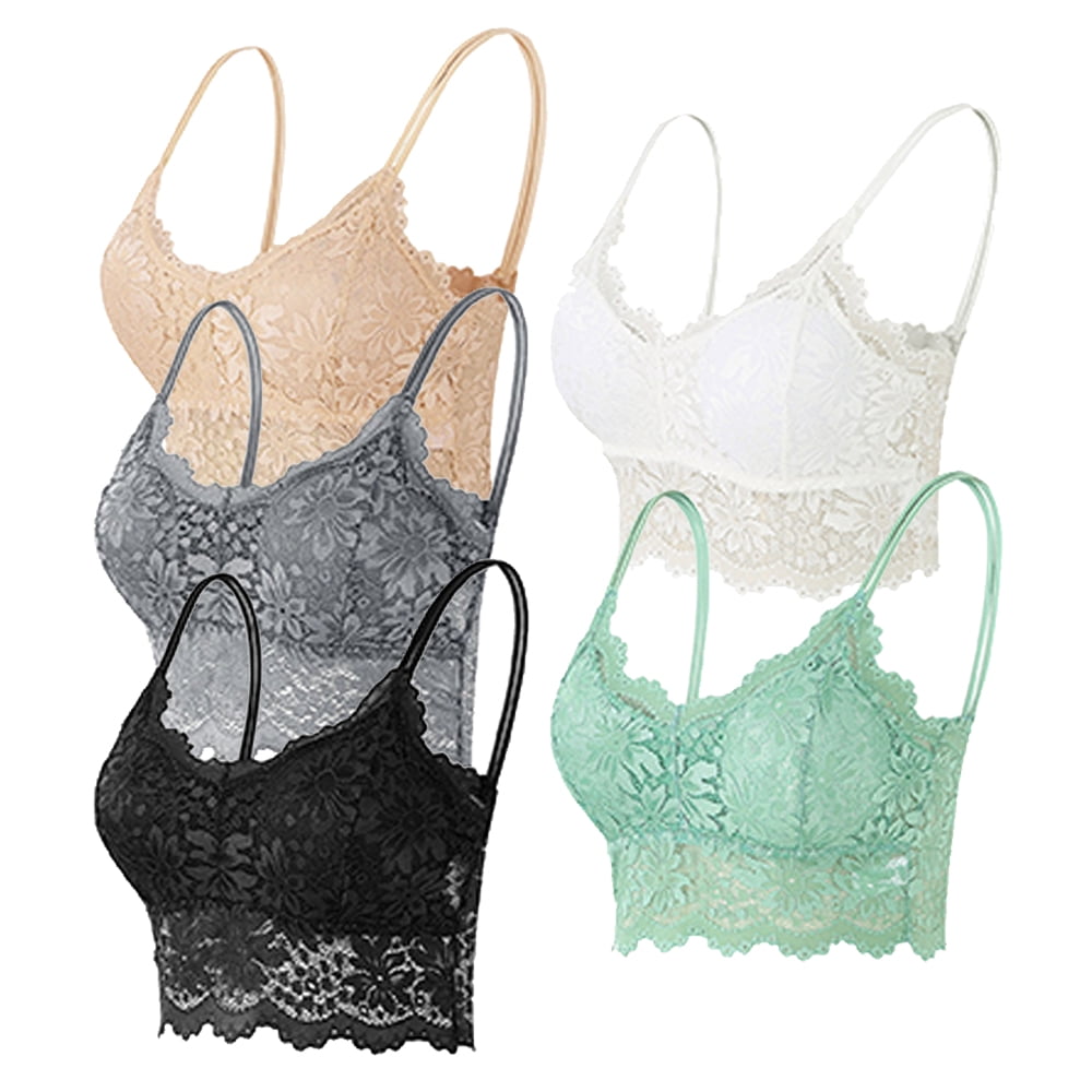 Valcatch 5 Pack Lace Bralettes for Women Spaghetti Straps Bandeau Bra ...
