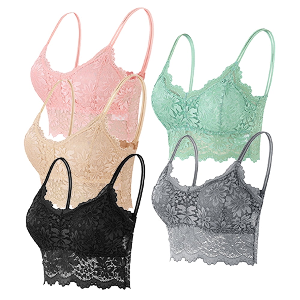 Valcatch 5 Pack Lace Bralettes for Women Spaghetti Straps Bandeau Bra ...
