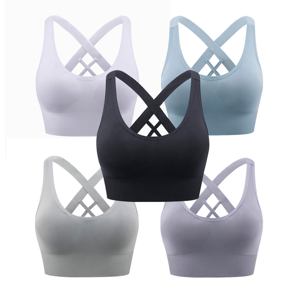 Valcatch 5 Pack Sports Bras for Women Padded High Impact Seamless Criss ...