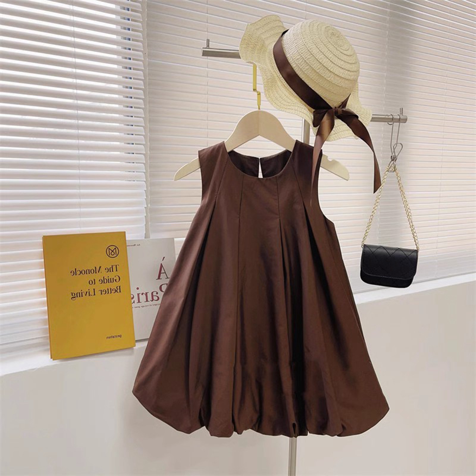 Valcatch Girl Fluffy Bud Sleeveless Dress with Hat Princess Skirt Solid ...