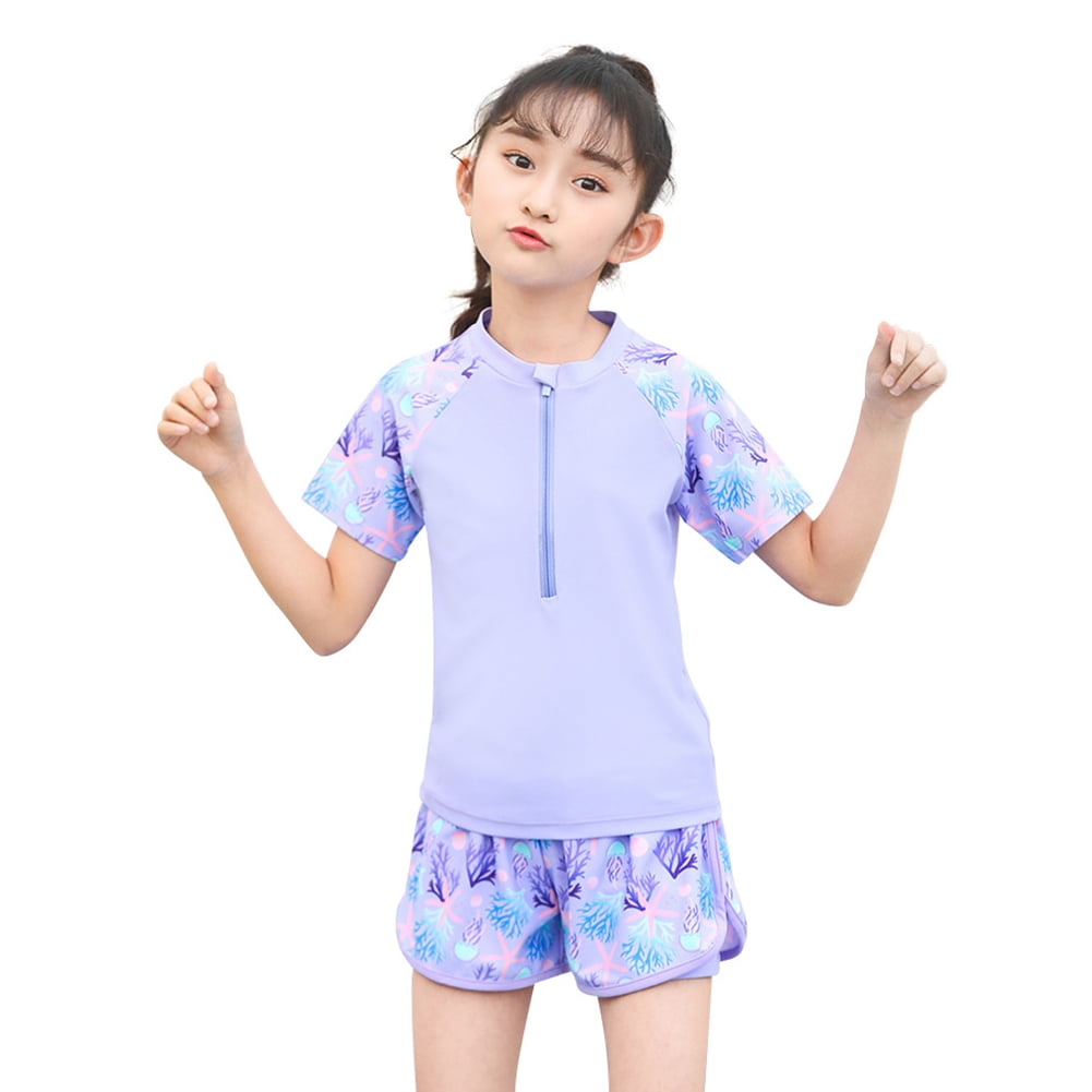 Valcatch Girls Swimsuit Two Piece Tankini UPF 50+ UV Protective Rash Guard Set 6-12 Years ...