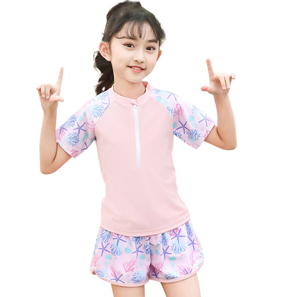 Valcatch Girls Swimsuit Two Piece Tankini UPF 50+ UV Protective Rash Guard Set for 6-12 Years ...