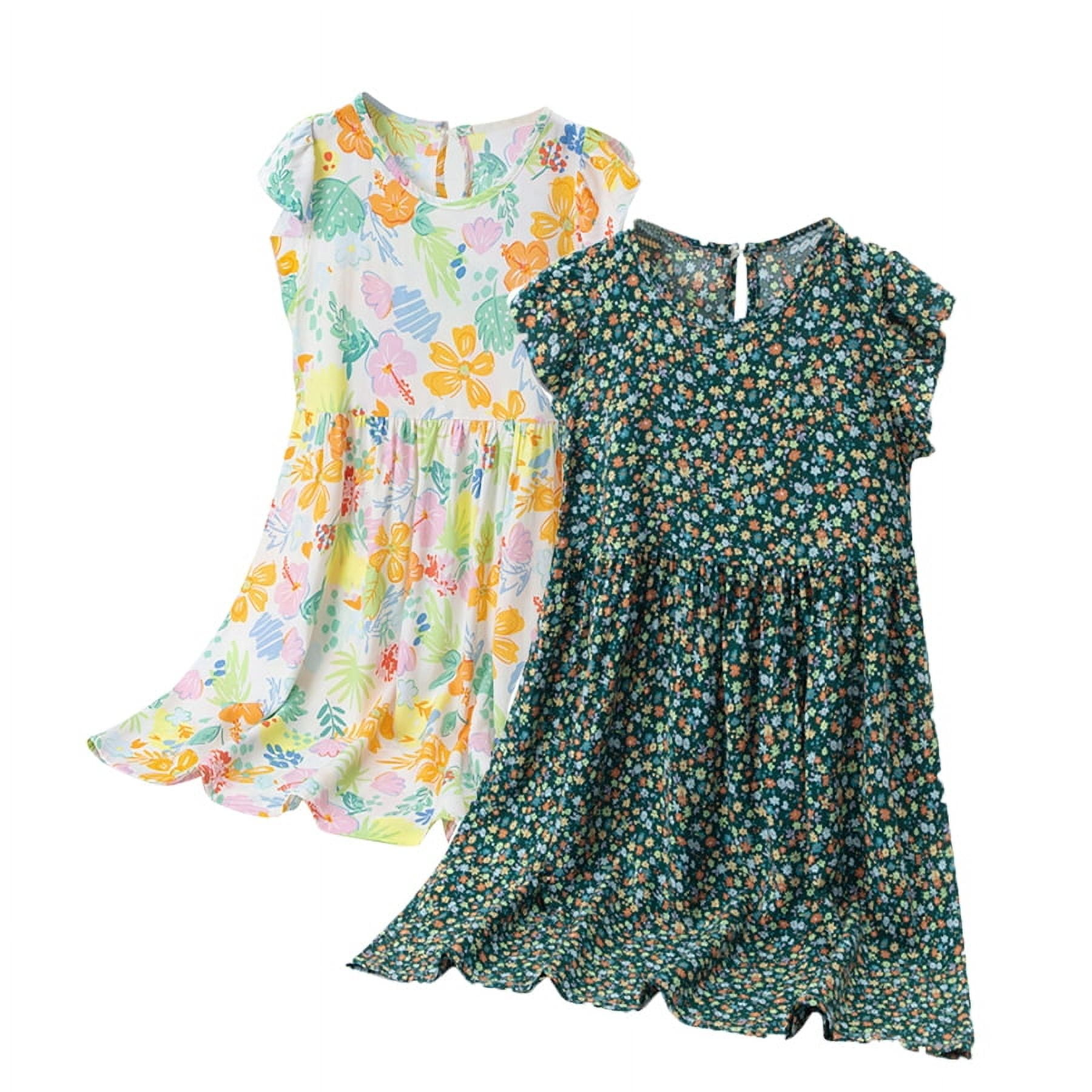 Valcatch Little Girls' 2 Packs Short Sleeve Floral Cotton Dress ...