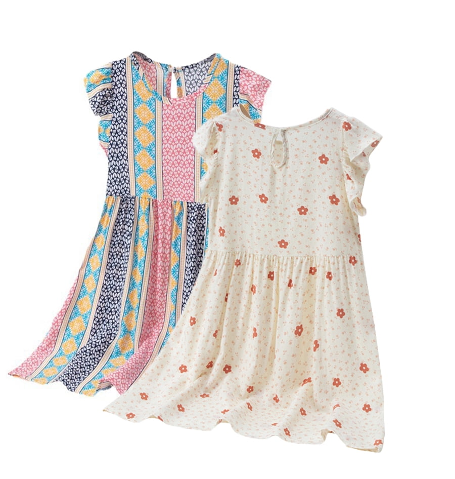 Valcatch Little Girls' 2 Packs Short Sleeve Floral Cotton Dress ...