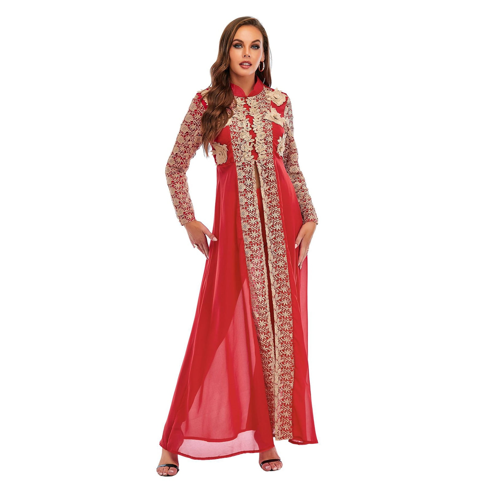 Valcatch Muslim Dress for Women Dubai Abaya Suit Embroidery Long Sleeve ...