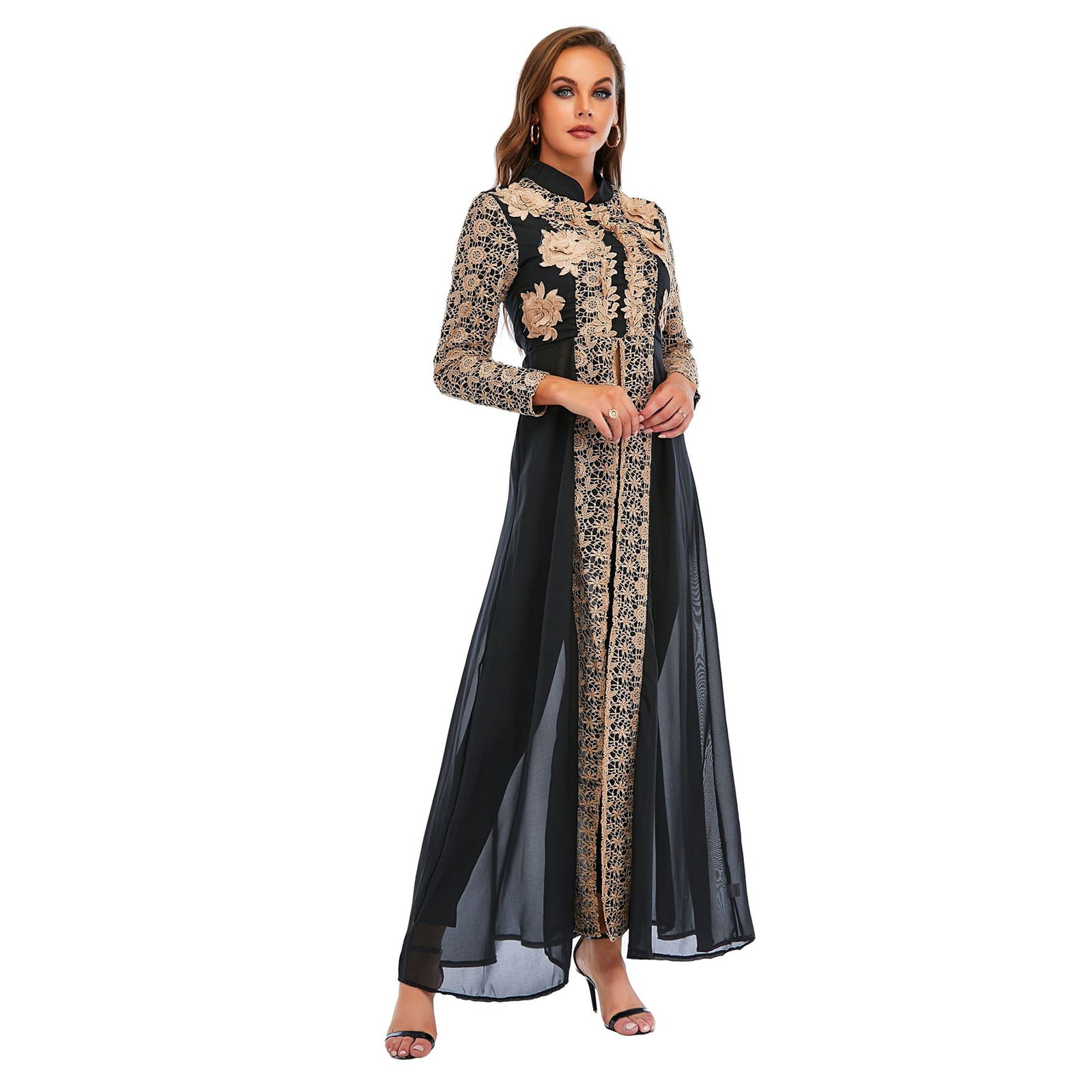Valcatch Muslim Dress for Women Dubai Abaya Suit Embroidery Long Sleeve ...
