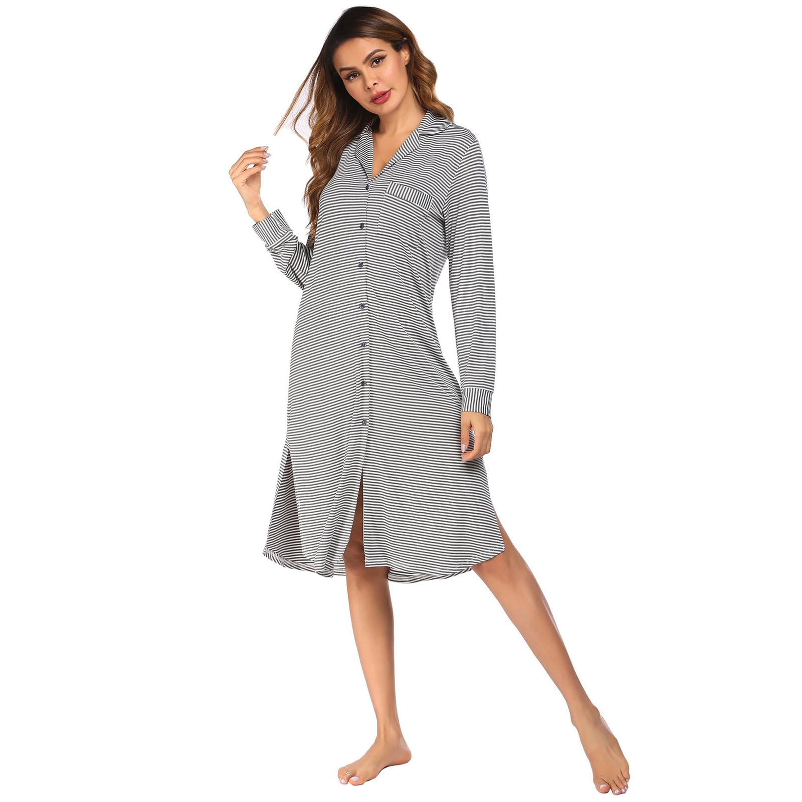 Valcatch Nightgown for Women Soft Button Down Pajama Dress Long Sleeve ...