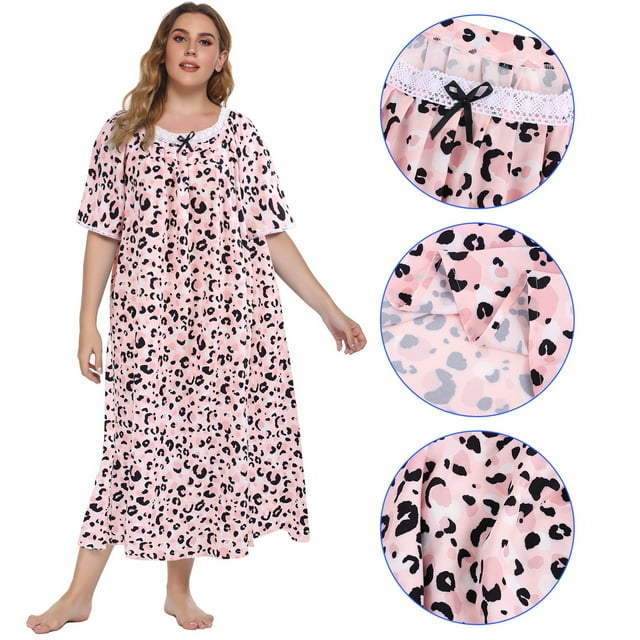 Valcatch Summer Long Nightgown Women's Ultra-Soft Nightshirt Full Length Short sleeve Print ...