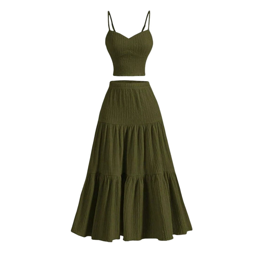 Valcatch Women's 2 Piece Maxi Skirt Sets Sleeveless Cami Crop Top ...